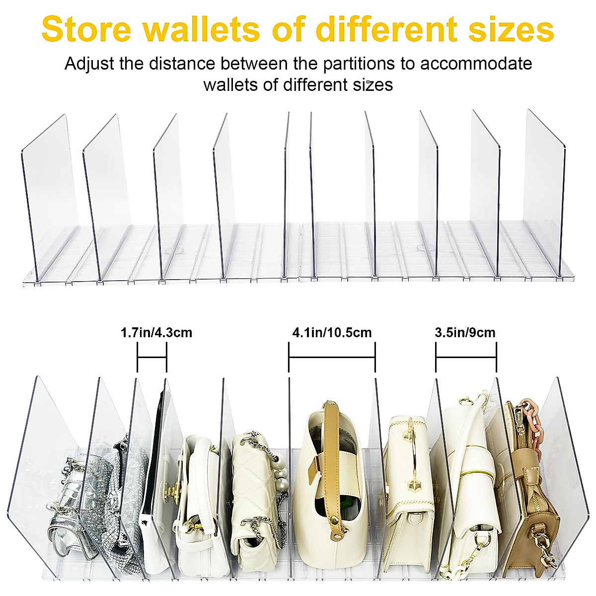 VERONLY 10 Layer Purse Organizer for Closet, Adjustable Clear Shelf Dividers Purse Bag Divider for Closet Organizer, Acrylic Handbag Organizers for Closet,Clear.