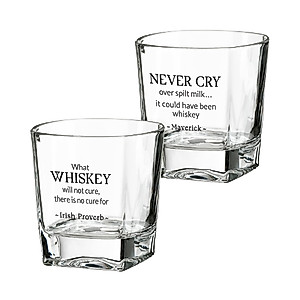 Lillian Rose Set of 2 Whiskey Low Ball Glasses with Famous Quotes, Black
