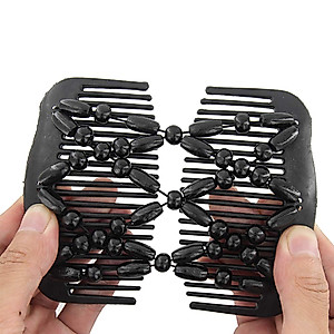 Yeshan Magic Hair Side Combs for Women Wood Beaded Stretch Double Clips Bun Maker Hair Accessories,Pack of 6