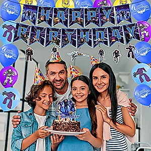 Birthday Party Supplies Decorations Include Backdrop, Happy Birthday Banner, Tableware Set, Tablecloth, Cake Toppers, Cupcake Toppers, Foil Balloons, Latex Balloons Set, Stickers Sets, Birthday Swirls