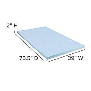 Flash Furniture Capri Comfortable Sleep 2 inch Cool Gel Memory Foam Mattress Topper, Twin, Blue