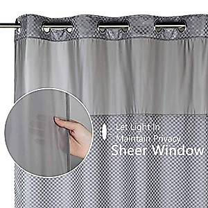Lagute SnapHook Hook Free Shower Curtain with Snap-in Liner & See Through Top Window | Hotel Grade, Machine Washable | 71Wx74L, Gray