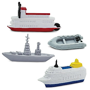 Safari Ltd. In the Water TOOB - Figurines of Jet Ski, Raft, Submarine, Motorboat, Windsurfer, Battleship, Cruise, Steam, Sail, Tug, Cargo Boat - Educational Toy Figures For Boys, Girls & Kids Ages 3+