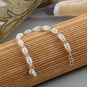 Aland Women's Silver Plated Hollow Chain Bracelet Charm Wrist Bangle Clasp Gift