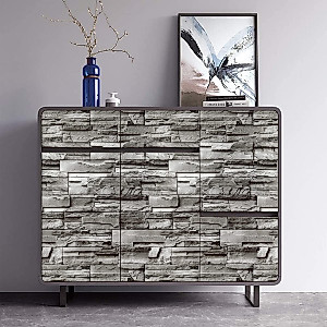 Jeweluck Stone Brick Wallpaper Peel and Stick Wallpaper 17.7inch×118.1inch Faux Stone Self Adhesive Wallpaper Kitchen Backsplash Gray Brick Contact Paper Stone Removable Wall Paper Decor Vinyl