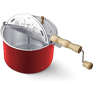 Cook N Home 02699 6-Quart Aluminum Stovetop Popcorn Popper, Red