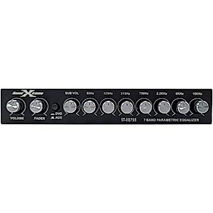 SoundXtreme ST-EQ755 1/2 Din 7 Band Car Audio Parametric Equalizer EQ with Front, Rear + Sub Output 8 Volt RMS Three Stereo RCA Output Built-in Input AUX / DVD Select Switch