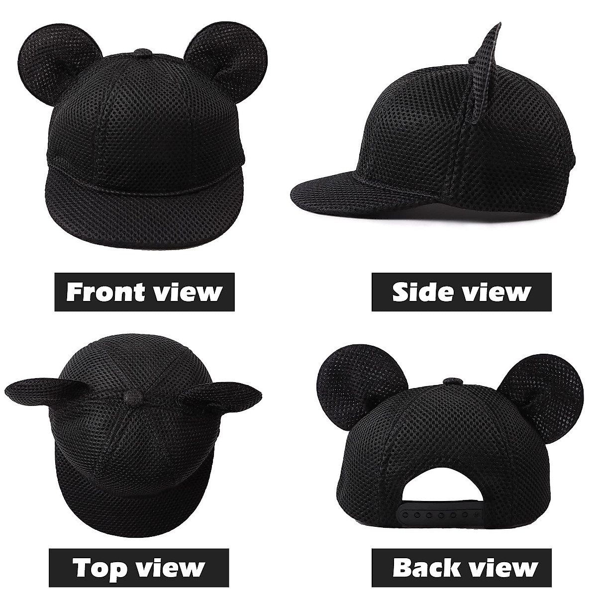 JANGANNSA Baby Mesh Cap Toddler Kids Sun Hat Mouse Ears Cute Cartoon Caps Summer (1-3Y,Black)