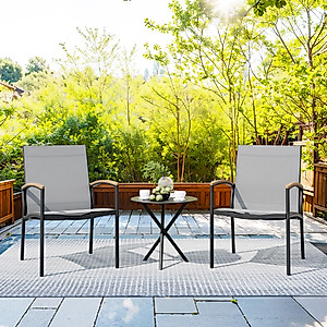 Shintenchi 3 Pieces Outdoor Patio Bistro Sets, Textilene Fabric Small Patio Furniture Set, Front Porch Chairs Conversation Set with Table for Lawn, Garden, Balcony, Poolside (Light Gray)
