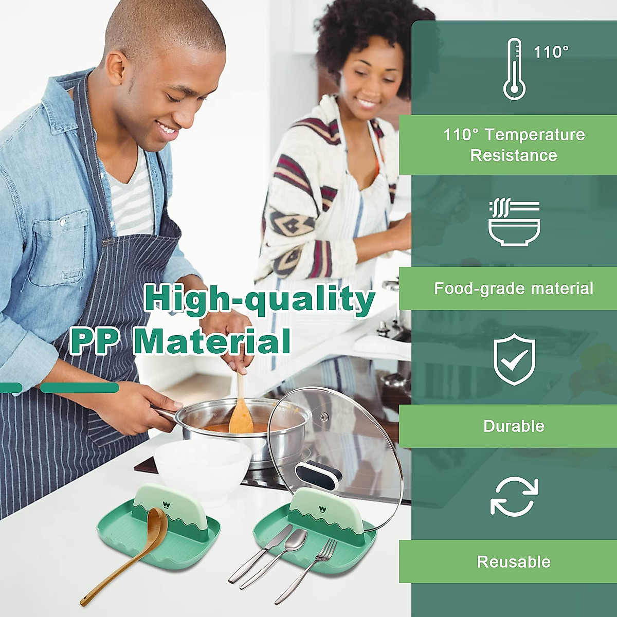 Kitchen Spoon and Lid Rest 2 Pack, Windspeed Green Kitchen Spatula Rest Holder Detachable Spoons Cooking Stand Countertop Keep Clean Cooking Ladle Organizer for Pot Lid, Fork, Tongs (Green)