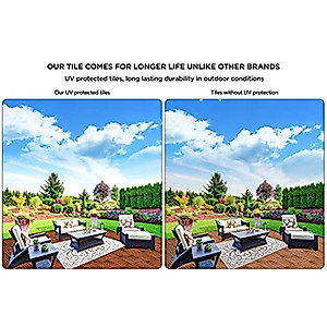 flybold Acacia Wood Outdoor Flooring Interlocking Deck Tiles (Pack of 10, 12" x 12") Patio Flooring Waterproof UV Protected All Weather Tile for Composite Decking Dance Floor for Outdoor Party Balcony