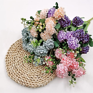 SNAIL GARDEN 40Heads Artificial Hydrangea Flowers, 4Pack Fake Silk Mini Hydrangea with 1 Vase Kraft Paper Bag-Mini Artificial Chrysanthemum Ball Perfect for Home Office Wedding Baby Shower Party Decor