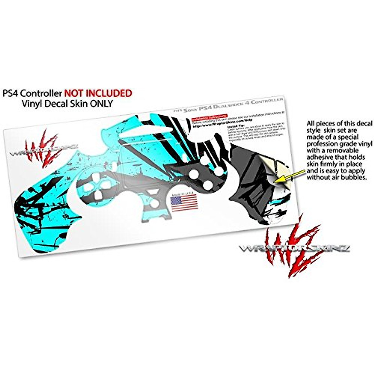 WraptorSkinz Vinyl Decal Skin Compatible with Sony PS4 Controller PlayStation 4 Original Slim and Pro Baja 0040 Neon Teal (Controller NOT Included)