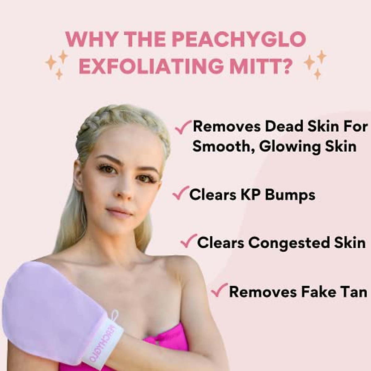 PEACHYGLO Deep Exfoliating Glove for Body 2pc - Shower Scrubbing Mitt for Softer Illuminate Skin, Dead Skin Remover for Women, Silky Smooth Skin
