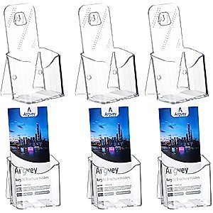 Acrylic Brochure Holder, 6-Pack Plastic Trifold 4 Inches Wide Pamphlet Holder Wall Mount/Countertop Organizer for Display Flyer, Booklet, Document, Literature