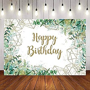 Avezano Greenery Birthday Backdrop 7x5ft Sage Green Eucalyptus Leaves Happy Birthday Party Background Boy Girl Women Botanical Birthday Party Decorations