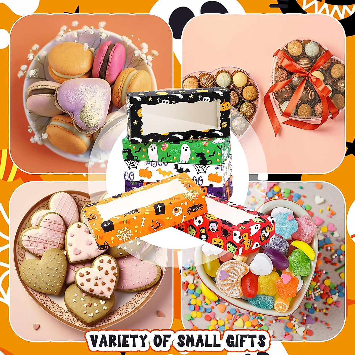 ReliThick 36 Pcs Halloween Cookie Boxes with Window 12 x 5.5 x 2.5 Inch Halloween Bakery Box Treat Boxes Dessert Boxes with Window for Cupcake Donuts Candies Pies Halloween Party Favors