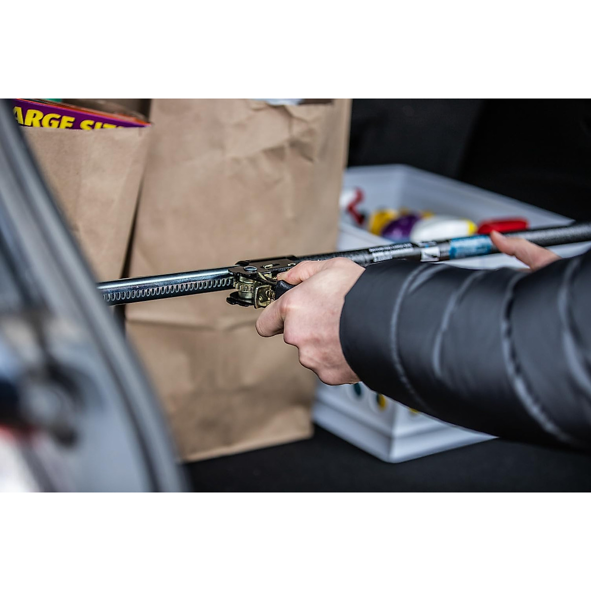 Keeper - Ratcheting Cargo Bar - Black/Silver, Adjustable From 40"-70"