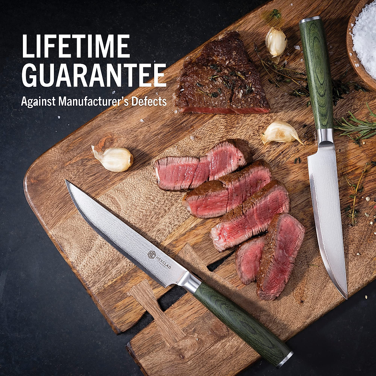 HexClad 10 Piece Knife Set - 4 piece Steak Knives and 6 Piece Essential Knife Set, Fine Edge, Non-Serrated, 60 Rockwell Rating, Forest Green Pakkawood Handles