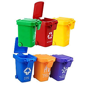 Nuanmu Garbage Can Set 6 Color Small Trash Can ABS Garbage Truck Toys