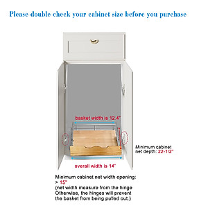 DINDON Pull Out Cabinet Organizer (14" W x 21" D),1 Tier Slide Out Shelf, Shelves Organization and Storage for Kitchen Under Sink Space, Wood and Wire Basket