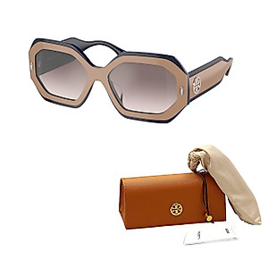 Tory Burch TY7192U 19396I 55MM Navy Beige/Clear Gradient Grey Mirror Silver Hexagonal Sunglasses for Women + BUNDLE With Deisgner iWear Complimentary Eyewear Kit