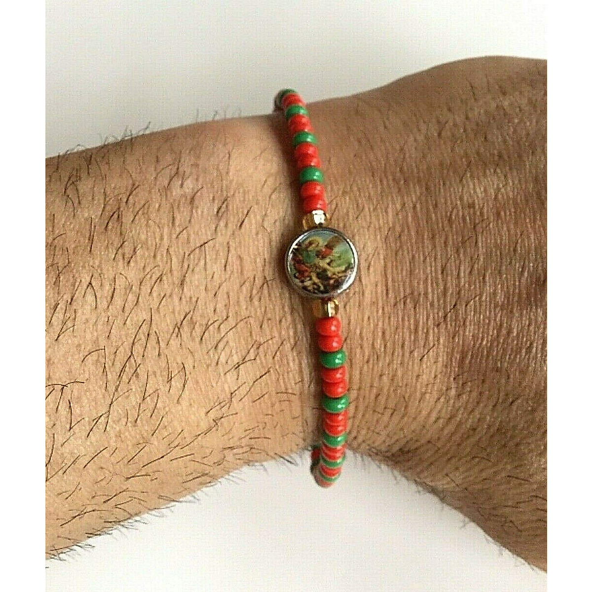 ALEX AND ELSA SAINT MICHAEL BEAD BRACELET FOR PROTECTION 7.5" LONG/PULSERA DE SAN MIGUEL PARA PROTECCION 7.5 LARGO