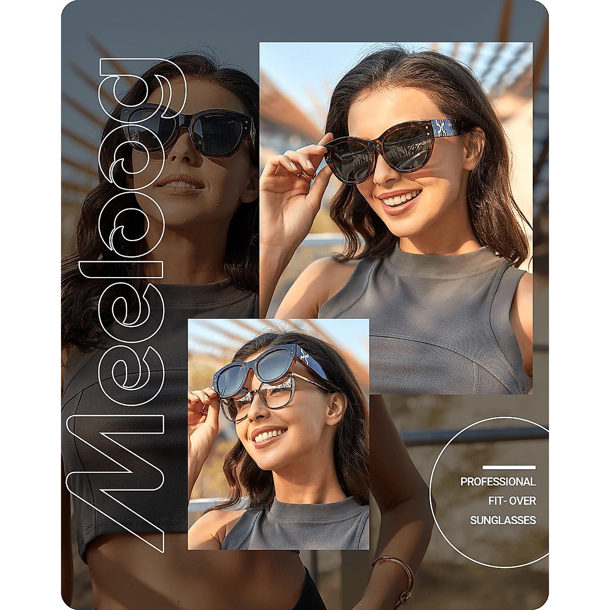 Meeloog Polarized Sunglasses Fit Over Glasses For Women, Trendy Round Sun Glasses Lightweight Wrap Around Shades MST0080 (P1 Tortoise Frame/Grey Lens)
