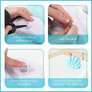 sansheng Inflatable Bath Pillow,Bath Pillows for Tub (10x12inch) Bathtub Pillow Headrest Terry Cloth with Suction Cups Inflated Neck Support for Bathtub（Pink and Blue） 2 Pack