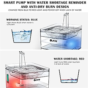 PETNF Replacement Pump for Cat Water Fountain with LED Light, Compatible 3L/101OZ Transparency Pet Water Fountain, Ultra Quiet Long Lifespan Cat Pet Water Pump with Adjustable 3 Kind of Water Flow