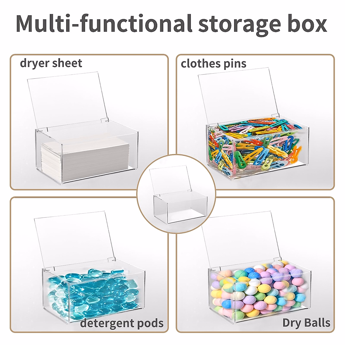 KSVRJRVT Dryer Sheet Holder with Hinged Lid, Acrylic Clear Dryer Sheet Container for Organization and Storage in Laundry Room, Bedroom and Desk