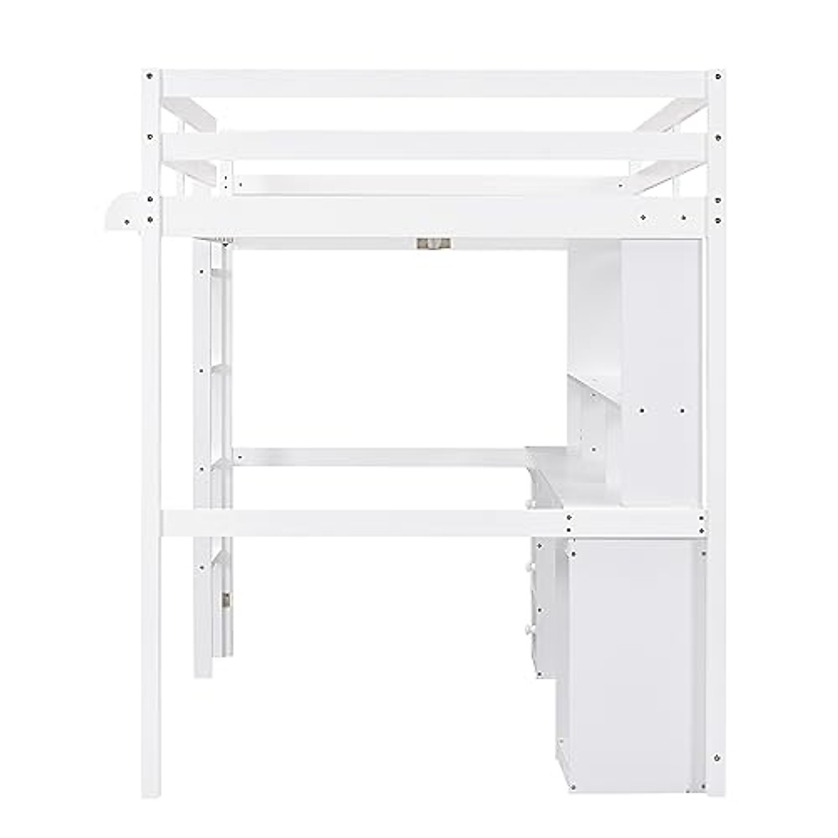 Full Loft Bed with Desk and LED Lights, Wooden Full Size Loft Bed with Storage and Charging Station, High Loft Bed Frame for Kids,Teens, Adults, No Box Spring Needed (Full, White)