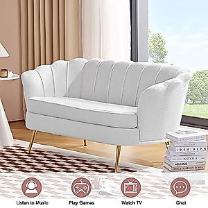 QHITTY Velvet Loveseat, 58'' Teddy Velvet Sofa Accent Couch Settee Upholstered Chair, 2 Seater Small Loveseat for Small Spaces, Living Room (White)