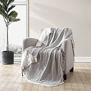 Brielle Home Denver Reversible Cotton Gauze Throw Blanket, Grey/Ecru, 50x60