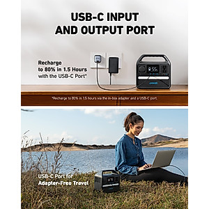 Anker 521 Portable Power Station Upgraded with LiFePO4 Battery, 256Wh 6-Port PowerHouse, 300W (Peak 600W) Solar Generator (Solar Panel Optional), 2 AC Outlets, 60W USB-C PD Output, Outdoor Generator