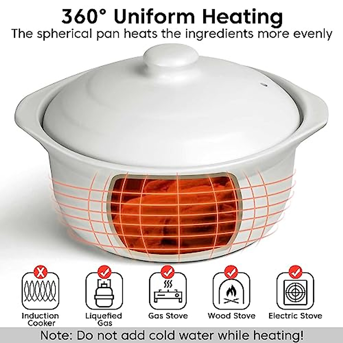 1.9-Quart Ceramic Pots for Cooking with Lid, Clay Pot for Cooking, Earthenware Pot, Chinese Ceramic Casserole, Earthen Pot Cookware Stew Pot Stockpot