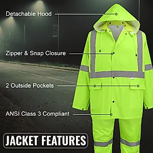 Global Glove - GLO-8000-L GLO-8000 - FrogWear HV - 3-Piece High-Visibility Rain Suit - Large