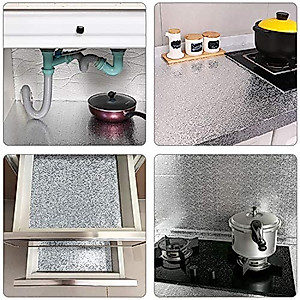 15-3/4" X 590" Aluminum Foil Kitchen Backsplash Sticks Wallpaper, Waterproof Self Adhesive Wallpaper for Kitchen, Oil-Proof Kitchen Contact Paper for Shelf Liner Countertop Cabinets(Silver)