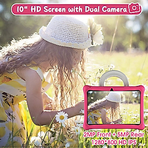 SGIN Tablet for Kids 2GB RAM 64GB ROM, 10 Inch Kids Tablet Android 12 with Case with Parental Control APP, Dual Camera, WiFi, Educational Games，iWawa Pre Installed （Pink）
