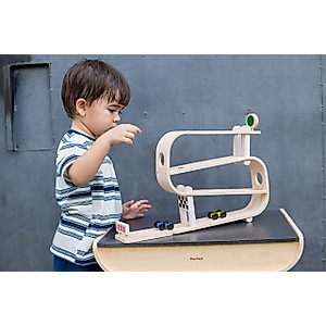 PlanToys Wooden Ramp Racer with 3 Cars (5379) | Sustainably Made from Rubberwood and Non-Toxic Paints and Dyes