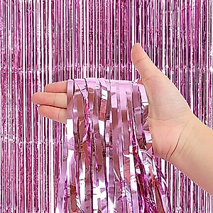 rubfac 3pcs 3.3x8.2 Feet Pink Fringe Backdrop Curtains,Tinsel Streamers Birthday Party Decorations, Fringe Backdrop for Pink Party Decorations Girl Princess Bachelorette Party Decor
