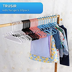 trusir Kids Hangers 60 Pack - 11.5 Inch Toddler Hangers for Closet - Infant for Closet Baby Clothes - White Hangers for Closet - Ideal for Kids Standard Use (White,60Pack)