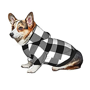 Dog Puppy Hoodies White Black Buffalo Plaid Buffalo Check Sweatshirt Pet Hooded Coat Jackets Apparel for Small Dogs Small