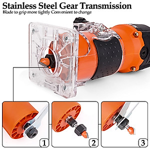 THINKWORK Compact Router, 6.5-Amp 1.25 HP Compact Wood Palm Router, Wood Trimmer with 15 pieces 1/4" Router Bits Set, 30000R/MIN