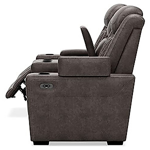 Signature Design by Ashley Hyllmont Power Reclining Loveseat with Center Console, Weathered Gray