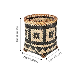 DEARMAMY Bamboo Woven Trash Can, Rattan Garbage Bin Wicker Laundry Basket Round Waste Basket Rubbish Storage Container Waste Paper Bin Plant Flower Pot for Under Desk Office
