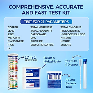 21 in 1 Drinking Water Testing Kit, 145 Test Strips - Mighty Care Home Tap and Well Water Test Kit for Hardness, Lead, Iron, Copper, Chlorine, Fluoride