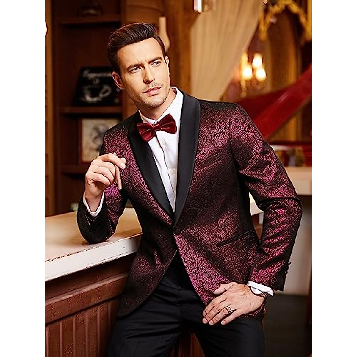 COOFANDY Mens Floral Tuxedo Jacket Embroidered Blazer Shawl Lapel Dress Suit Slim Fit for Christmas Prom Wedding Homecoming Party