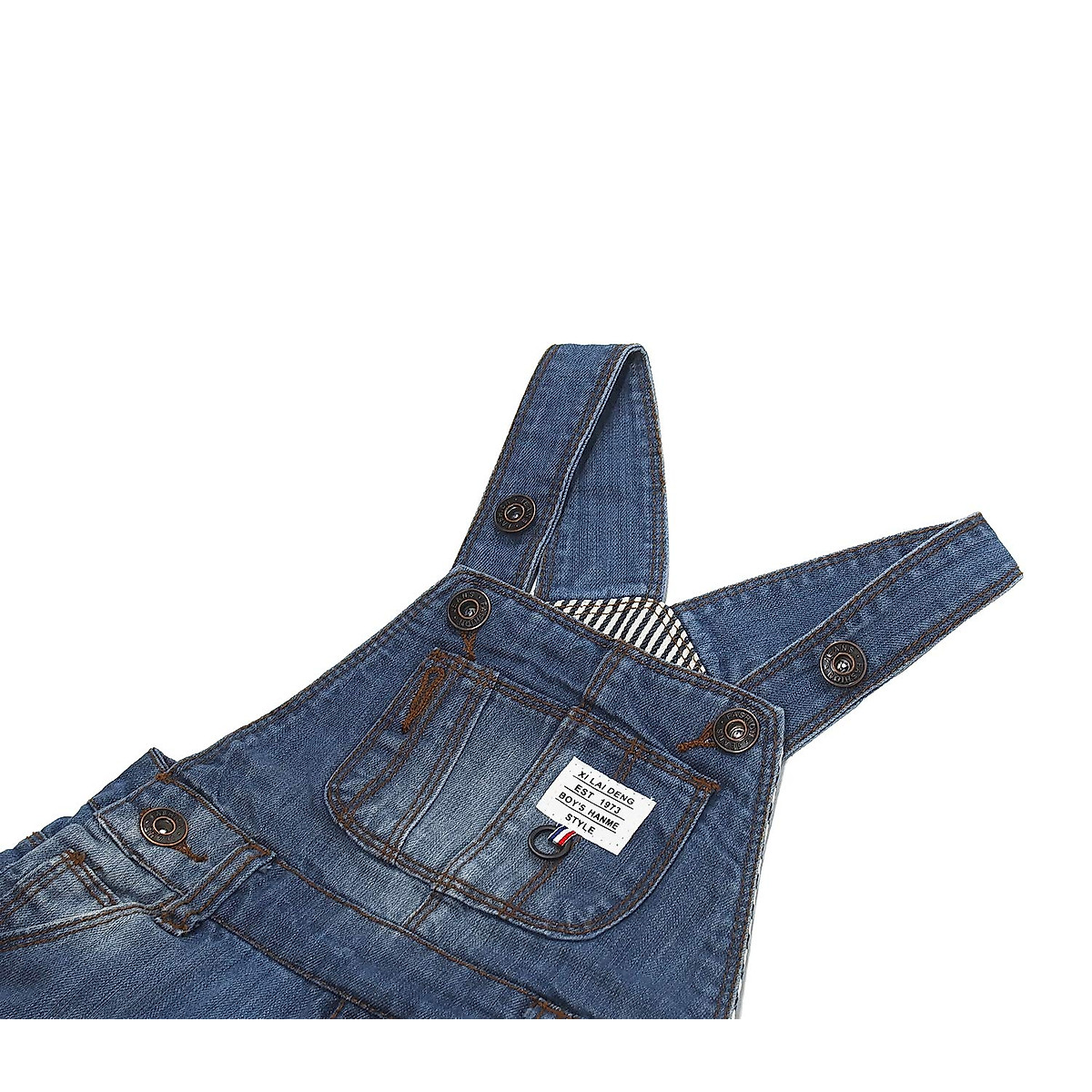 KIDSCOOL SPACE Baby & Little Boys Big Bib Pocket Stripe Cuffed Bottom Denim Shortalls,Blue,2-3 Years