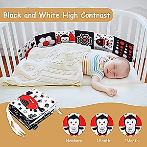 Vicloon Black and White Baby Toys, High Contrast Baby Book for Newborn 0-3 3-6 Months, Infant Tummy Time Toys, Early Education Sensory Toys, Visual Stimulation Folding Cloth Book for Boys Girls